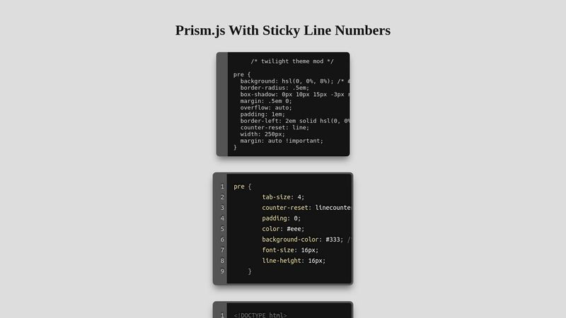 Prism.js With Sticky Line Numbers