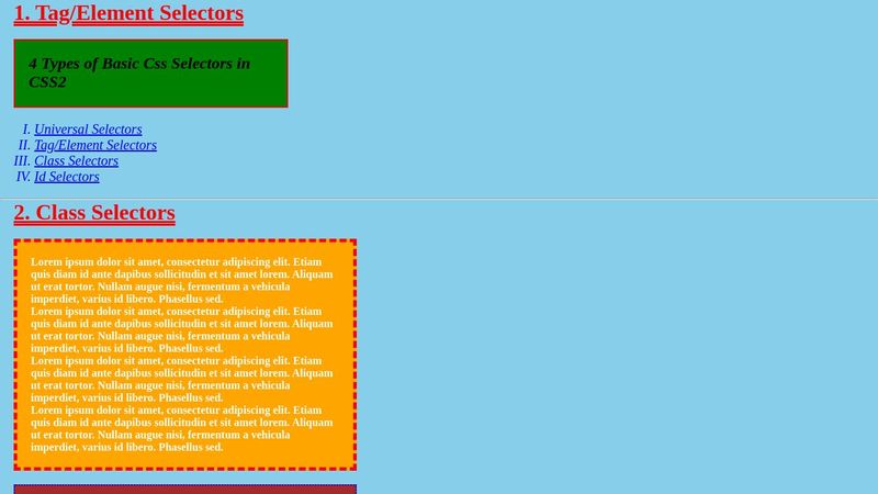 Basic css selectors of css2