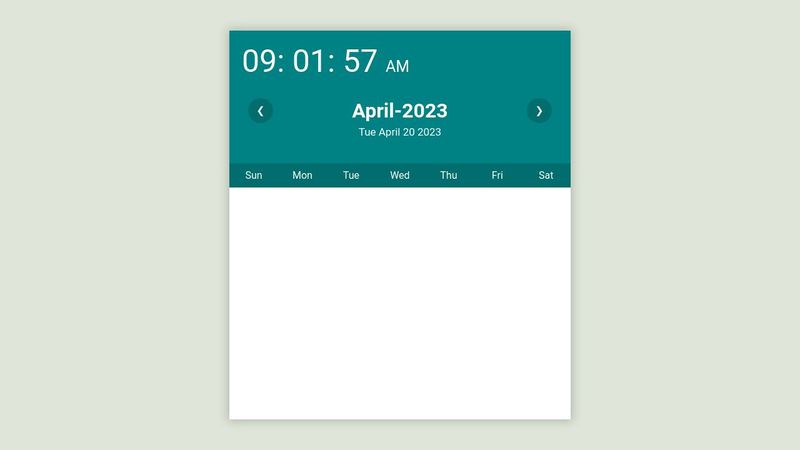 Dynamic Calendar including Digital Clock using HTML CSS and JavaScript