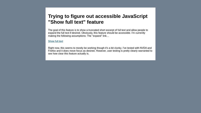 Trying to figure out accessible JavaScript "Show full text" feature