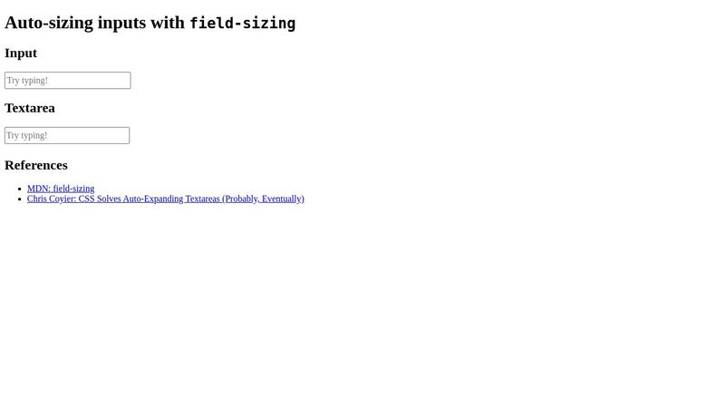 Auto-sizing inputs with `field-sizing` + max rows for textarea