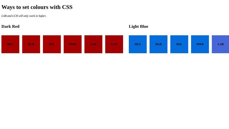 CSS Colour Values