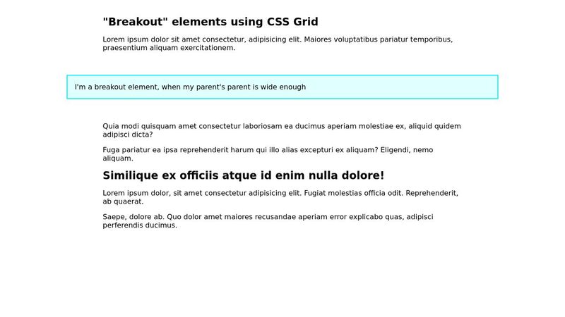 "Breakout" elements using CSS Grid