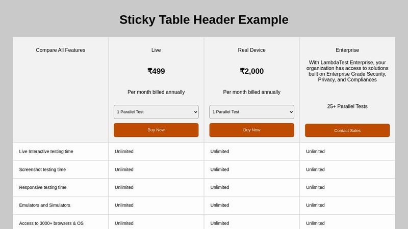 Sticky Table Header Example
