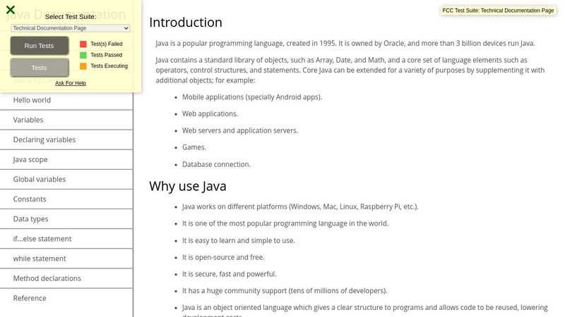 Java Technical Documentation Page Freecodecamp 1278