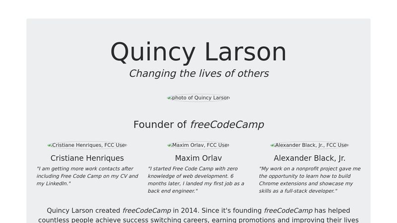 Tribute to Quincy Larson, Founder of freeCodeCamp