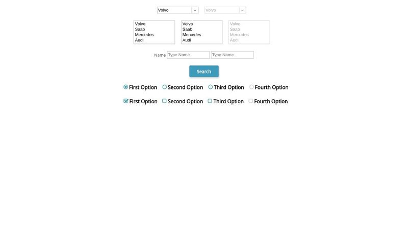 HTML Controls (dropdown select textbox radio buttons checkboxes) with ...