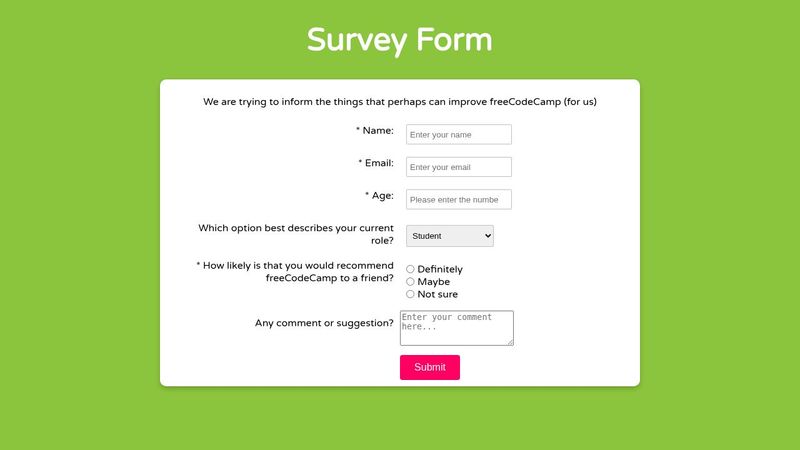 Survey Form Project - FreeCodeCamp