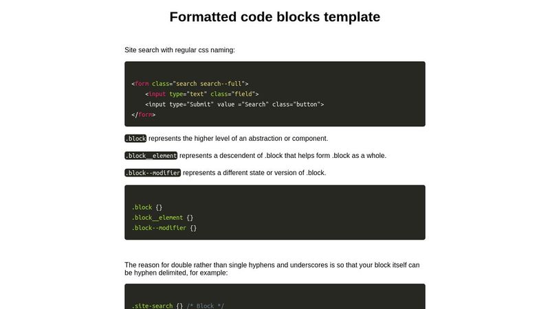 Formatted code blocks template