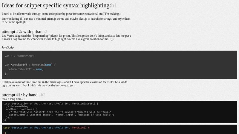 Ideas for snippet specific syntax highlighting