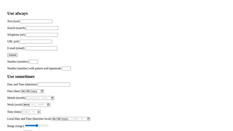 HTML5 form elements test page