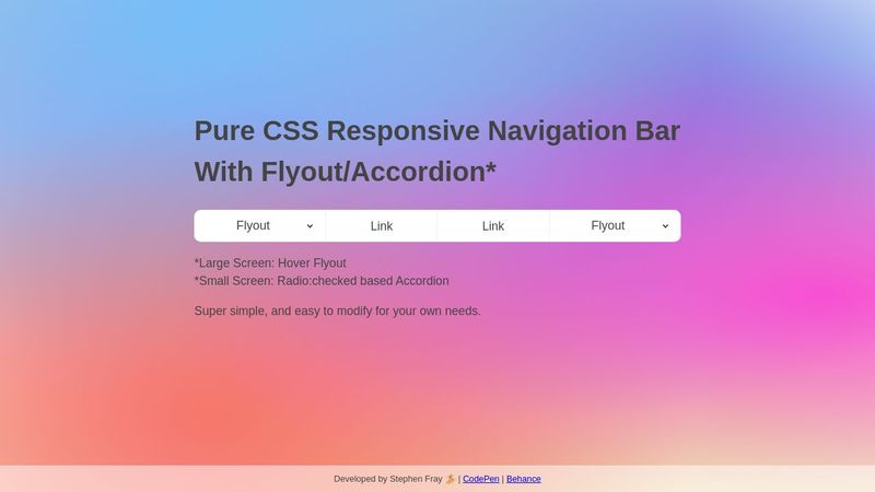 Pure CSS Responsive Navigation Bar - With Flyout/Accordion