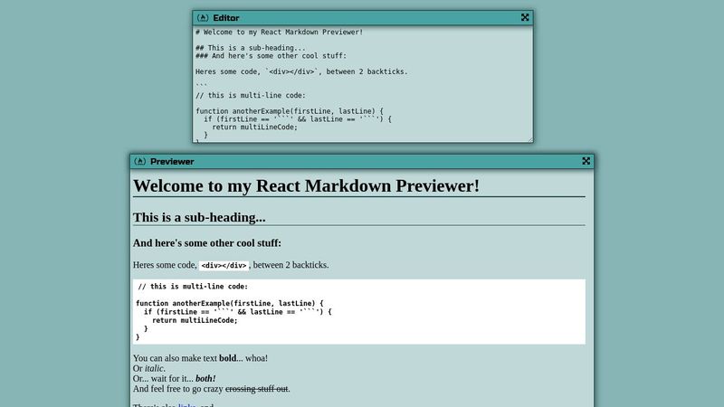 FCC: Simple React Markdown Previewer