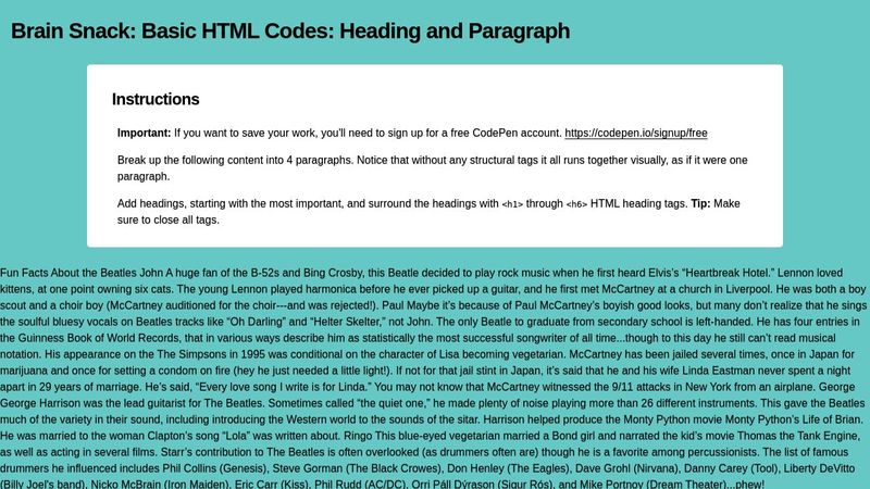 Brain Snack: Basic HTML Codes: Heading and Paragraph