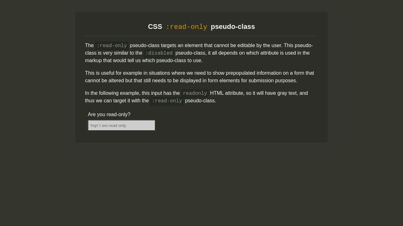 CSS :read-only pseudo-class