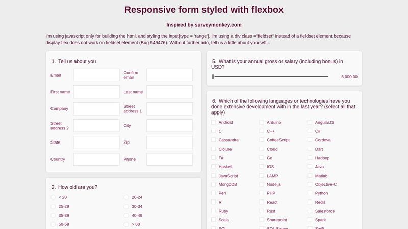 Responsive form styled with flexbox
