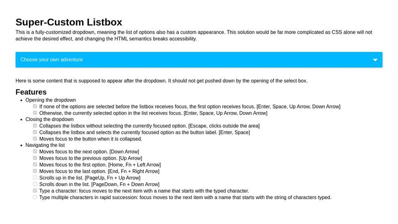 Fully functional, accessible, completely customized listbox