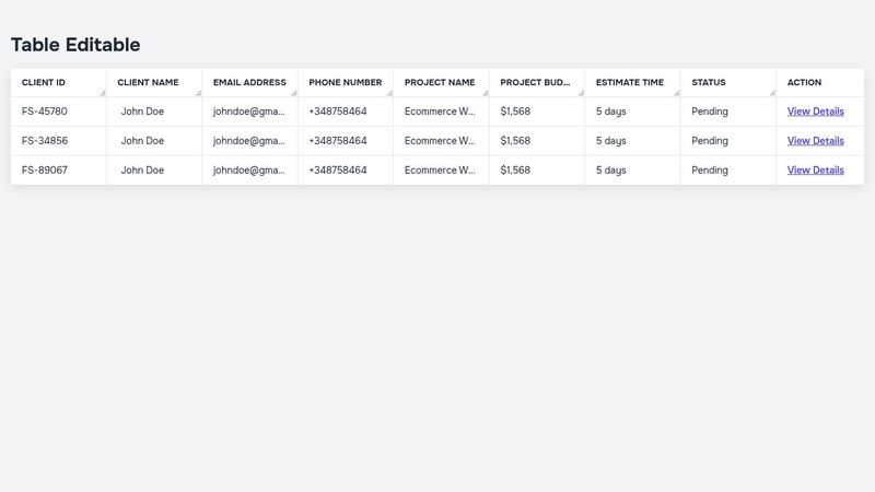 Table Editable Fields & Resizable Columns (draggable, data-editable="john doe")