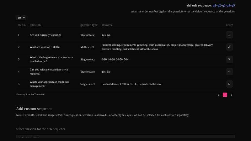 Custom question sequence using jQuery