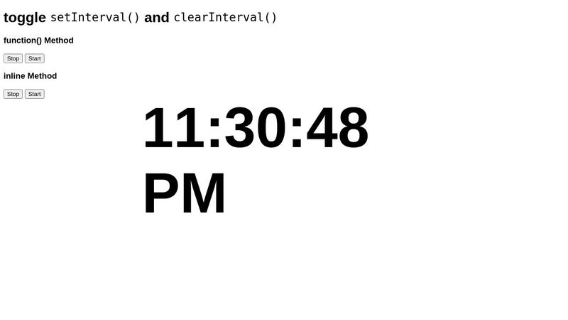 toggle setInterval() and clearInterval() | Clock example
