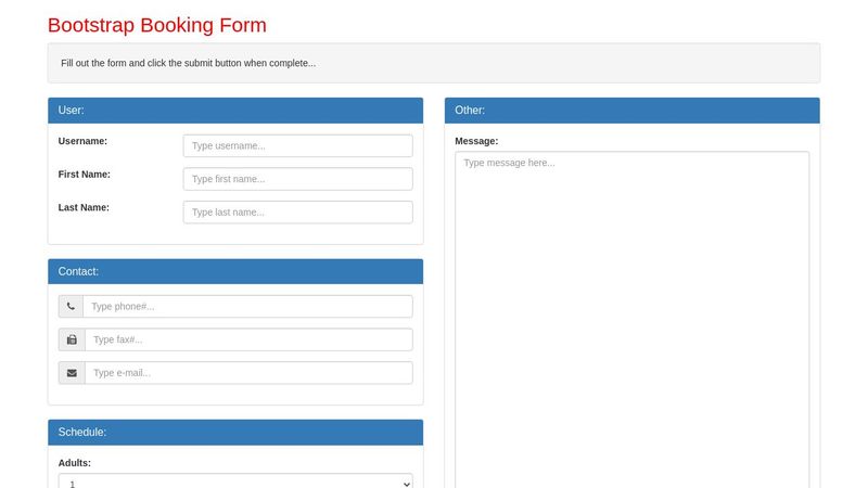 Bootstrap Booking Form