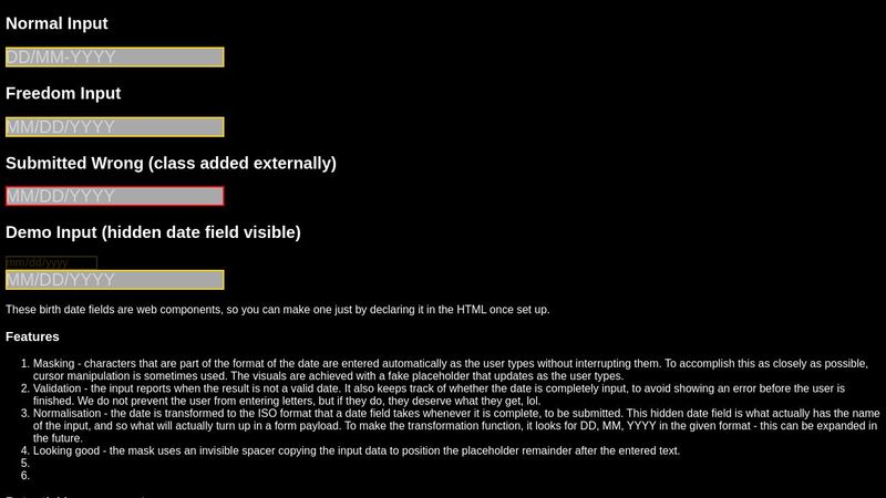 Masked Input v2.0 - Date of Birth Web Component