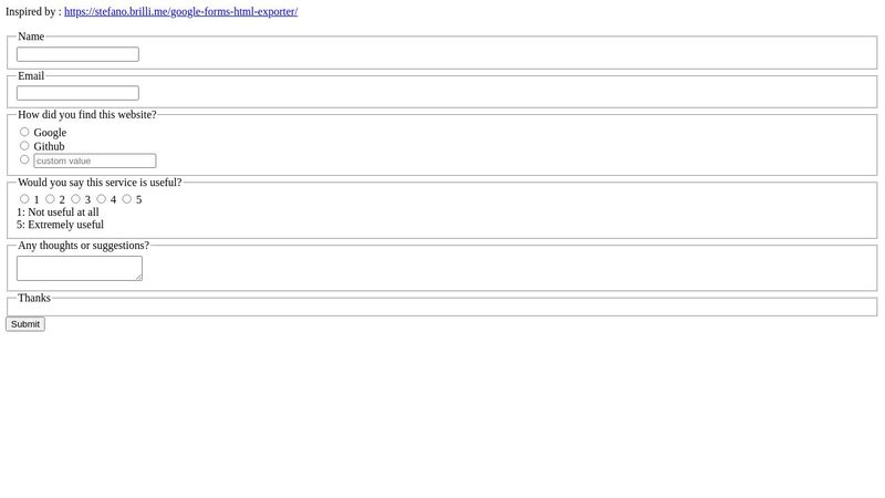 Submit HTML form to Google Form