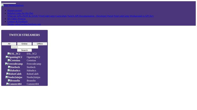 CodePen Home Twitch Tv JSON API - FreeCodeCamp