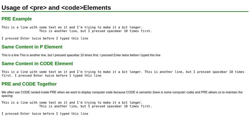PRE and CODE Elements