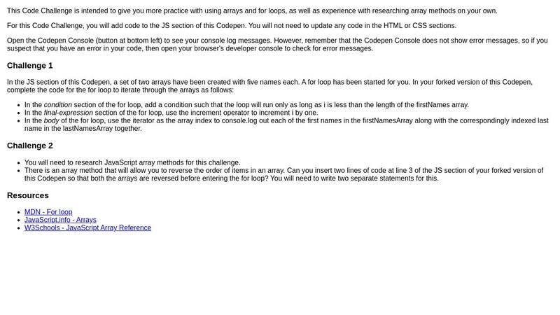 Code Challenge Js Review Loops And Arrays