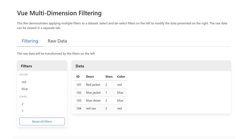 Vue Multi-Dimension Filtering