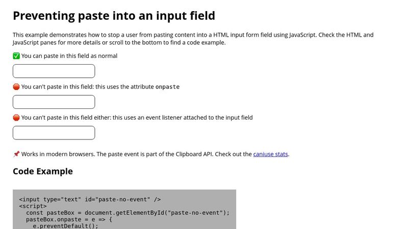 Preventing paste into an input field