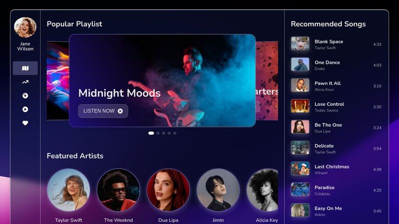 Responsive Dashboard with Sliders and Music Player