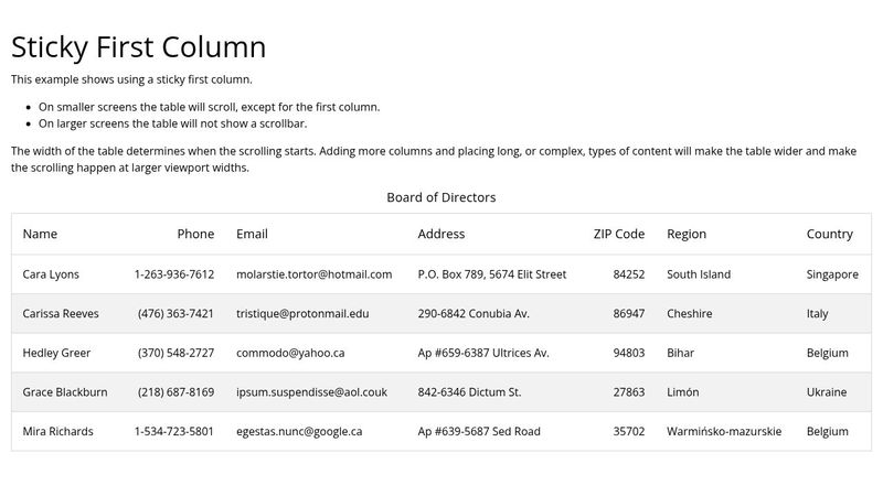 Table - Sticky First Column