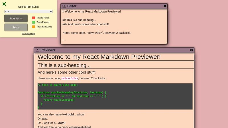 Mark down previewer using react and redux