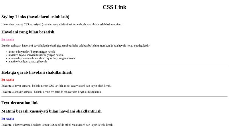 css links mavzusi