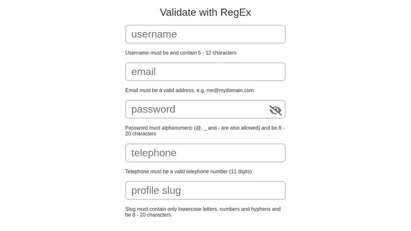 Validate pure javascript form with RegEx