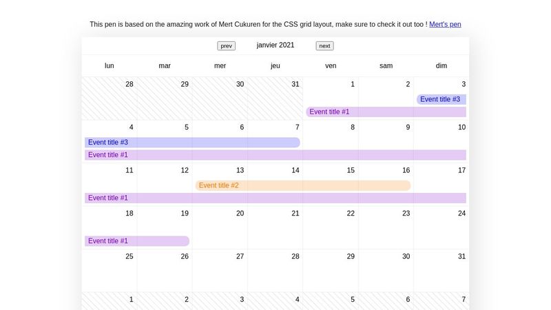 Vanilla Calendar with events