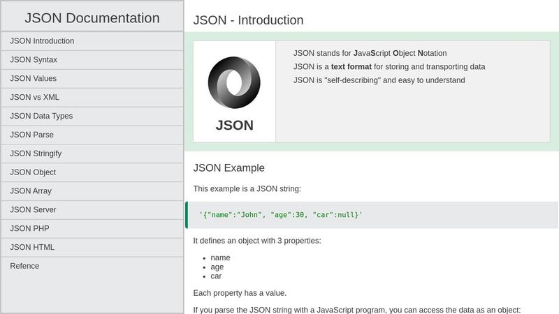 Technical documentation - JSON- W3Schools
