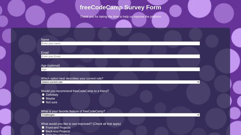 Survey Form Code Camp