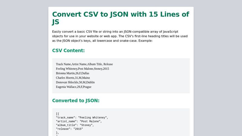 Convert CSV to JSON with 15 Lines of JavaScript