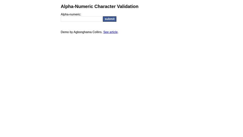 Alpha-Numeric Character Validation Example