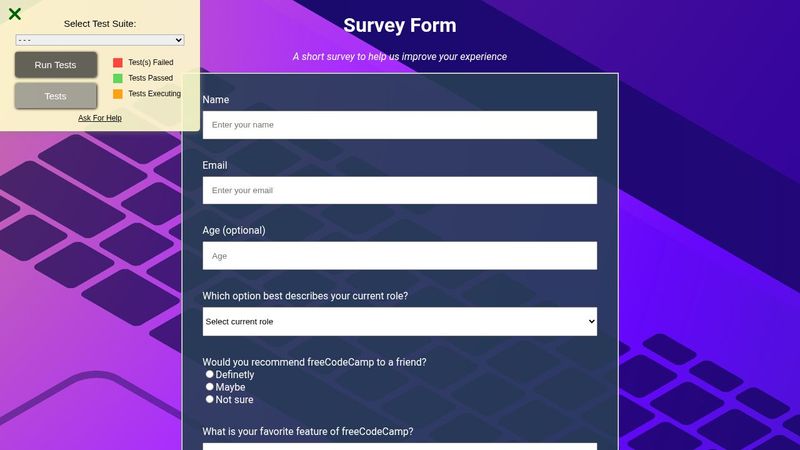 FreeCodeCamp Project: Survey Form