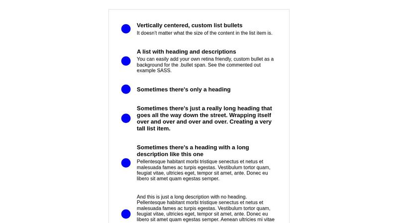 Vertically centered, custom list bullets