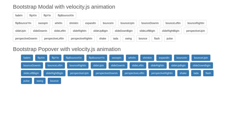 Bootstrap Modal and popover with Velocity.js animation