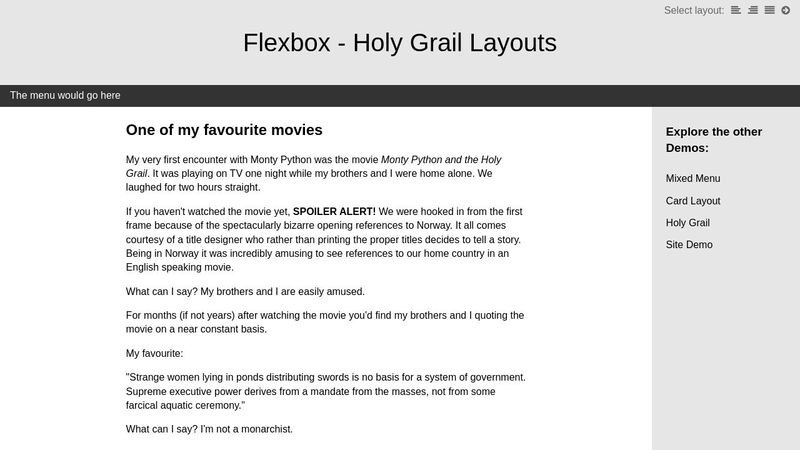 Flexbox - Holy Grail Layouts