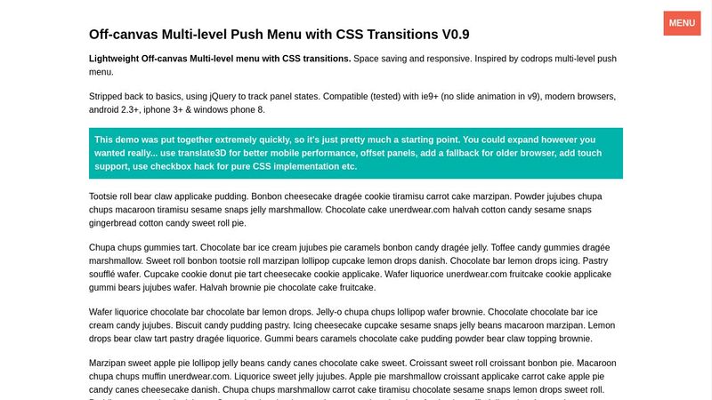 Off-canvas Multi-level Push Menu with CSS Transitions V0.9