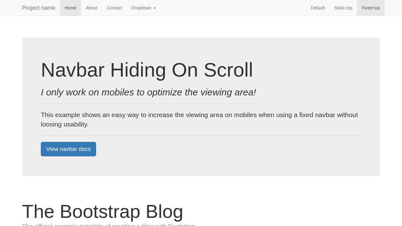 Bootstrap Navbar Hide on Scroll Down, Show on Scroll Up For Mobiles