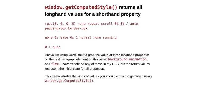 window.getComputedStyle() returns all longhand values for a shorthand property