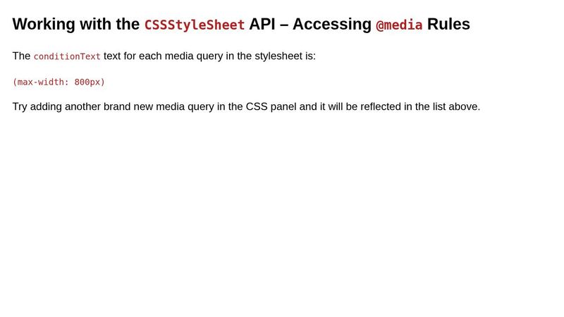 Working with the CSSStyleSheet API – Accessing @media Rules